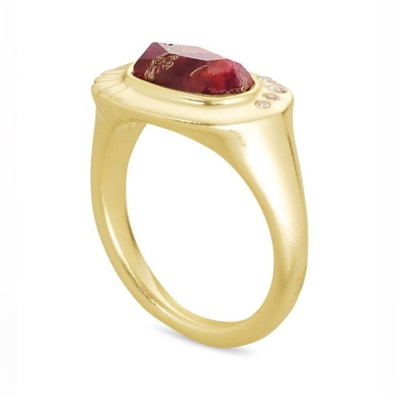 Kendra Scott | Jewelry | New Kendra Scott Anna 4k Yellow Goldplated Maroon Jade Signet Ring 6 ...